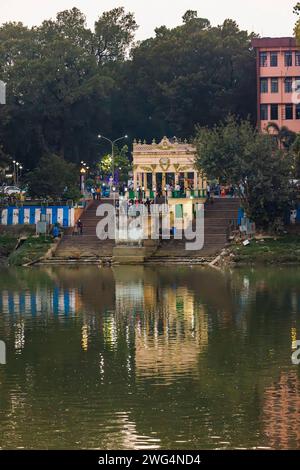 Typical riverside ghat and steps on the banks of the Hooghly River at ...