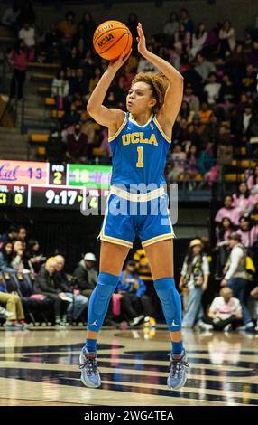 UCLA guard Kiki Rice (1) shoots as Southern California guard Talia von ...