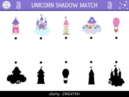 Fairytale shadow matching activity with castle, princess, knight. Magic ...