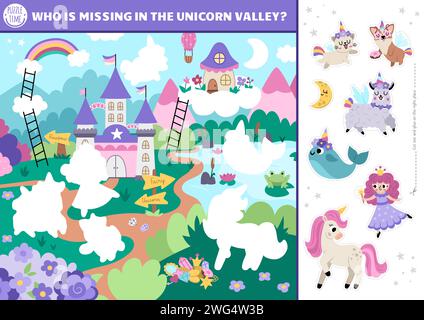 Vector unicorn cut and glue activity. Crafting game with cute magic ...
