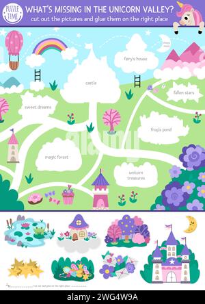 Vector fairytale cut and glue activity. Magic kingdom crafting game ...