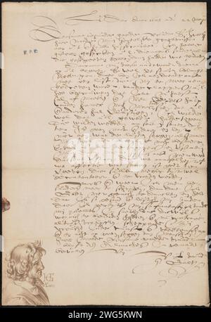 Letter to Jan van Weley, Hendrick Goltzius, 1605 drawing. letter paper ...