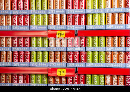 EDITORIAL USE ONLY Cans of all-new flavoured fizzy water range, SYPS ...