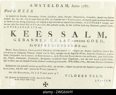 Invitation to the funeral of Kees Salm, 1787, Text sheet with an ...