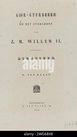 Treurdicht at the funeral of King Willem II, 1849, 1849 poem Treurdicht ...