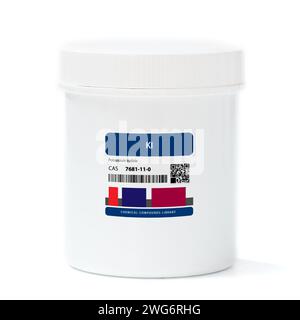KI potassium iodide CAS 7681-11-0 chemical substance in white plastic ...