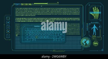 Data entry and text decoding on futuristic interface screen Stock ...