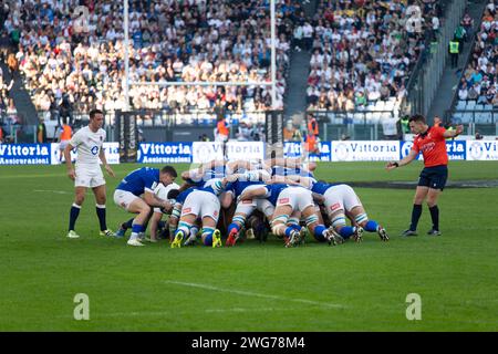 Rome, Italy, 3 feb 2024. Italy vs England, Rugby Six Nations, action ...