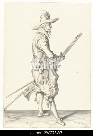 Soldier who holds his musket with both hands at his left thigh, 1607 ...