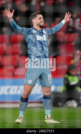 Aston Villa's Alex Moreno celebrates at the end of the Premier League ...