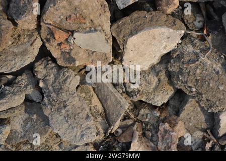 Construction trash, various construction stones, broken bricks, broken ...