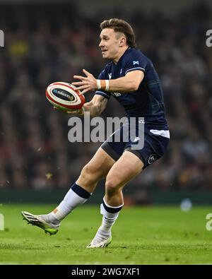 Kyle Rowe of Scotland makes a break during the 2024 Guinness 6 Nations ...