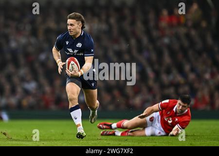 Kyle Rowe of Scotland makes a break during the 2024 Guinness 6 Nations ...