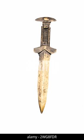 Antique bronze dagger isolated on white background, 8th - 6th century B ...