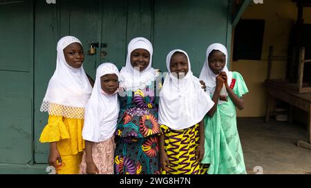 Five young girls Muslin friends Nima Accra Ghana Africa. Poverty ...