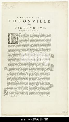 Text sheet to the map of the siege of Thionville, 1643, Plan de la ...