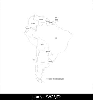 Political map of South America. Thin black outline map with country ...