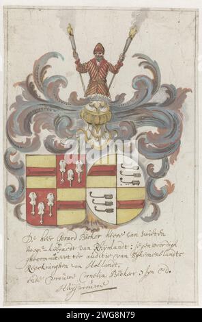 Design for a stained glass window with a weapon, the figures fides and ...