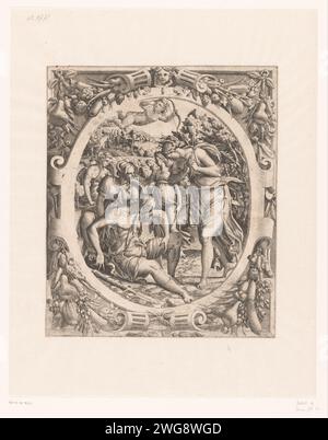An engraving by Jean Mignon after Luca Penni depicting the Judgment of ...