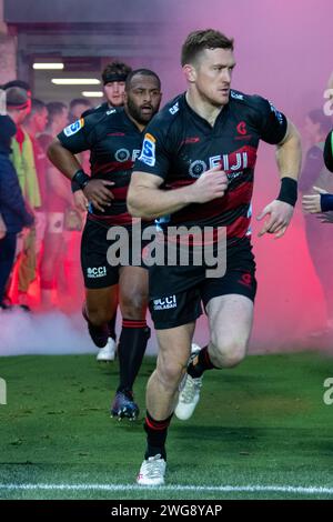Cork, Ireland. 03rd Feb, 2024. Noah Hotham of Crusaders and Rivez ...