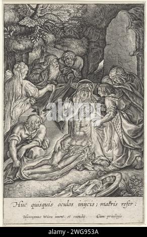 Grave of Christ, Hieronymus Wierix, After Maerten de Vos, 1584 print Christ is placed in the ...