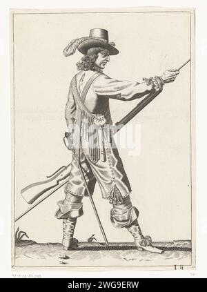 Soldier with a musket that slides his right hand to the end of his ...