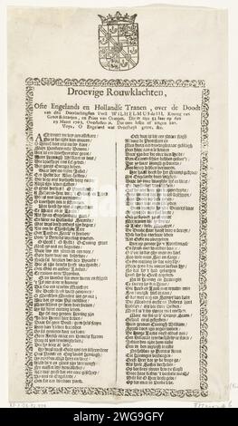 Mourning of the death of Willem III, 1702, 1702 print. poem Mourning or ...