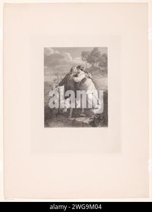 Hermann and Dorothea take a walk at night, print maker: Friedrich Weber, after painting by ...