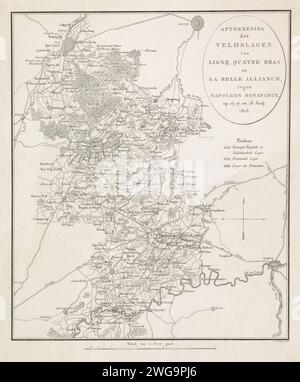 Map of the Battle of Waterloo, 1815, 1816 print Map of the site where ...