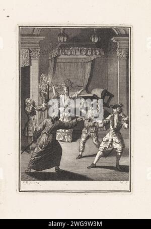 Fight in sleeping room, Matthijs Pool, After Bernard Picart, 1712 print ...