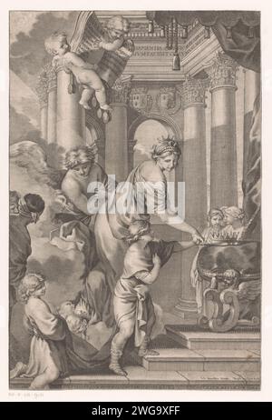 Batseba leads her son Solomon to a throne with a crown and staff ...