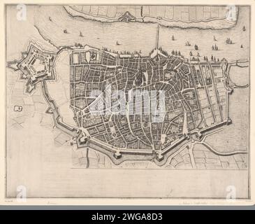 Map of Antwerp, Anonymous, 1652 print Map of Antwerp with buildings in a nutshell perspective ...