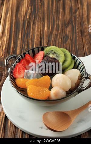 Anmitsu Japanese Sweet Dessert with Agar Canteen Jelly, Mix Fruit, and ...