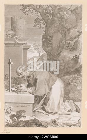 H. Claudius in Gebed, Claude Melan, 1664 print paper engraving saints ...