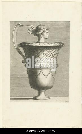 Come with lid; Second Livre de Vases. Decorated with a garland on which ...