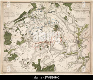 Explanation at the map of the Battle of Waterloo, 1815, 1816 text sheet ...