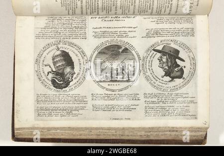 Double heads of the pope with the devil and the cardinal with a nar, ca ...