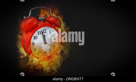 Red alarm clock on fire. 3D illustration Stock Photo - Alamy