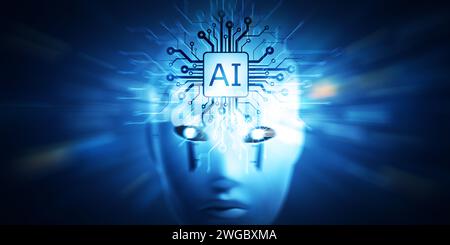 Humanoid robot and AI chip, Artificial Intelligence concept Stock Photo ...