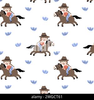 cowboy and girl seamless background - cartoon characters children ...