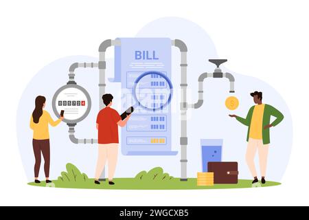 Payment of utility bill, economy. Tiny people monitor water consumption ...
