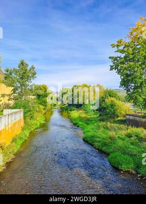 An aerial view of the Berounka river in the greenery of Havlova Skala ...