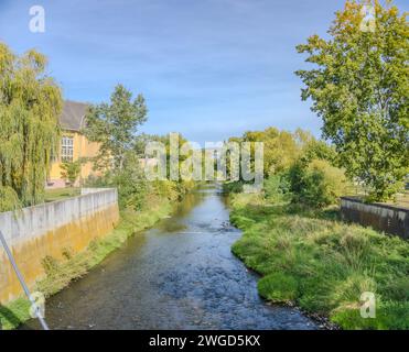An aerial scenic view of the Berounka river in the greenery of Havlova ...