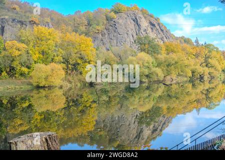 Beautiful views of the autumn river Berounka forest and mountains ...