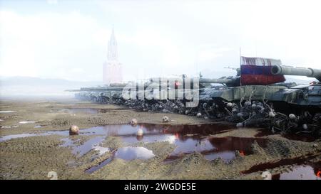 Russian military tanks and skulls. Anti war concept. 3d rendering Stock ...