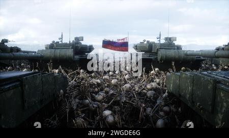 Russian military tanks and skulls. Anti war concept. 3d rendering Stock ...