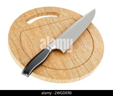 Chef's kitchen knife with a wooden handle isolated on white background ...