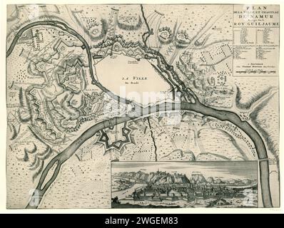 Map of the reinforcements of Namur at the siege in 1695, Anonymous, 1695 print Plan of the city ...
