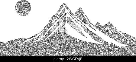 Grain stippled mountain range. Dotted landscape terrain silhouette ...