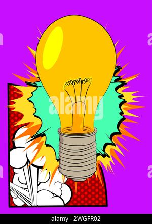 Cartoon Light Bulb, comic book Idea. Retro vector comics pop art design ...